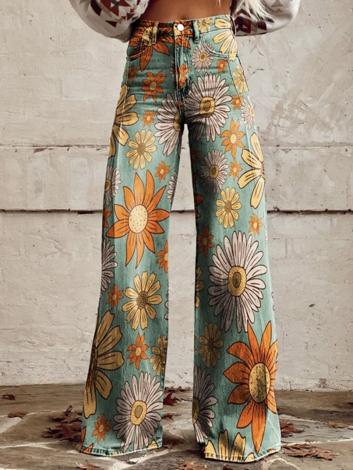 Eleanor | Wide Leg Jeans with Bold Floral Print for Women – Wavlynn