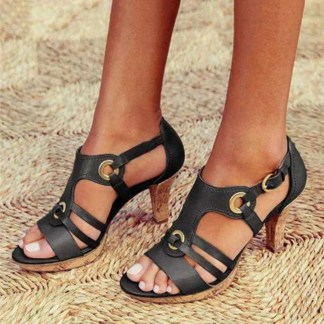 Amara Strappy Buckle Open-Toe Heels – Wavlynn