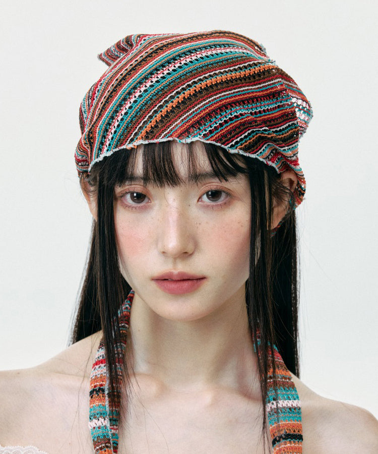 Chapeau boonie tricoté à rayures fines et colorées, élégant et ajouré ...