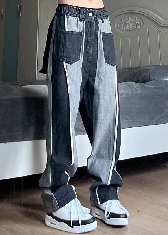 Oversized Patchwork Cotton Pants For Men In Black With Relaxed Fit And ...