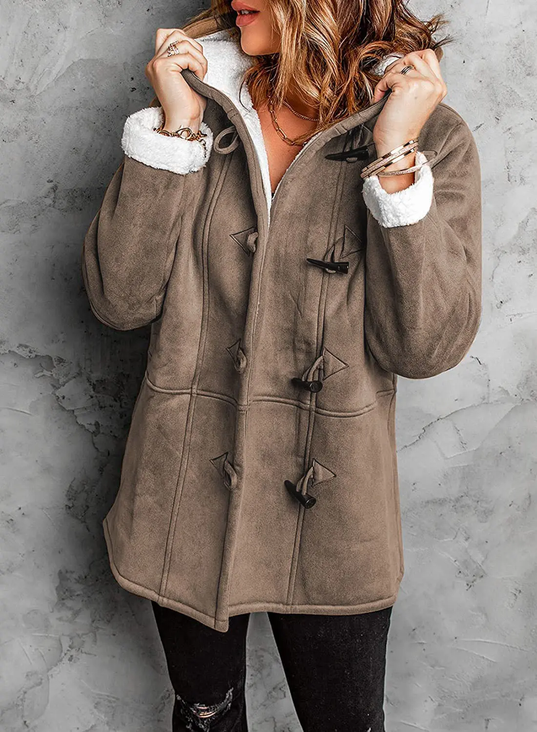 Wavlynn Hooded Toggle Winter Coat for Women, Cozy Fleece-Lined Outerwe
