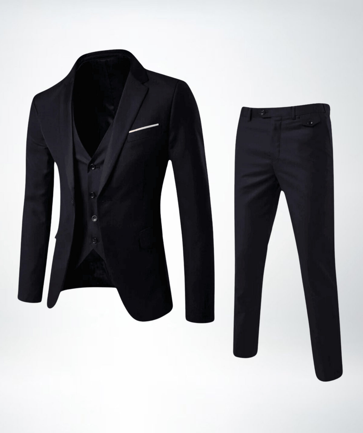 Eric Men's Navy Blue Three Piece Classic Formal Suit Set Blazer Vest a ...