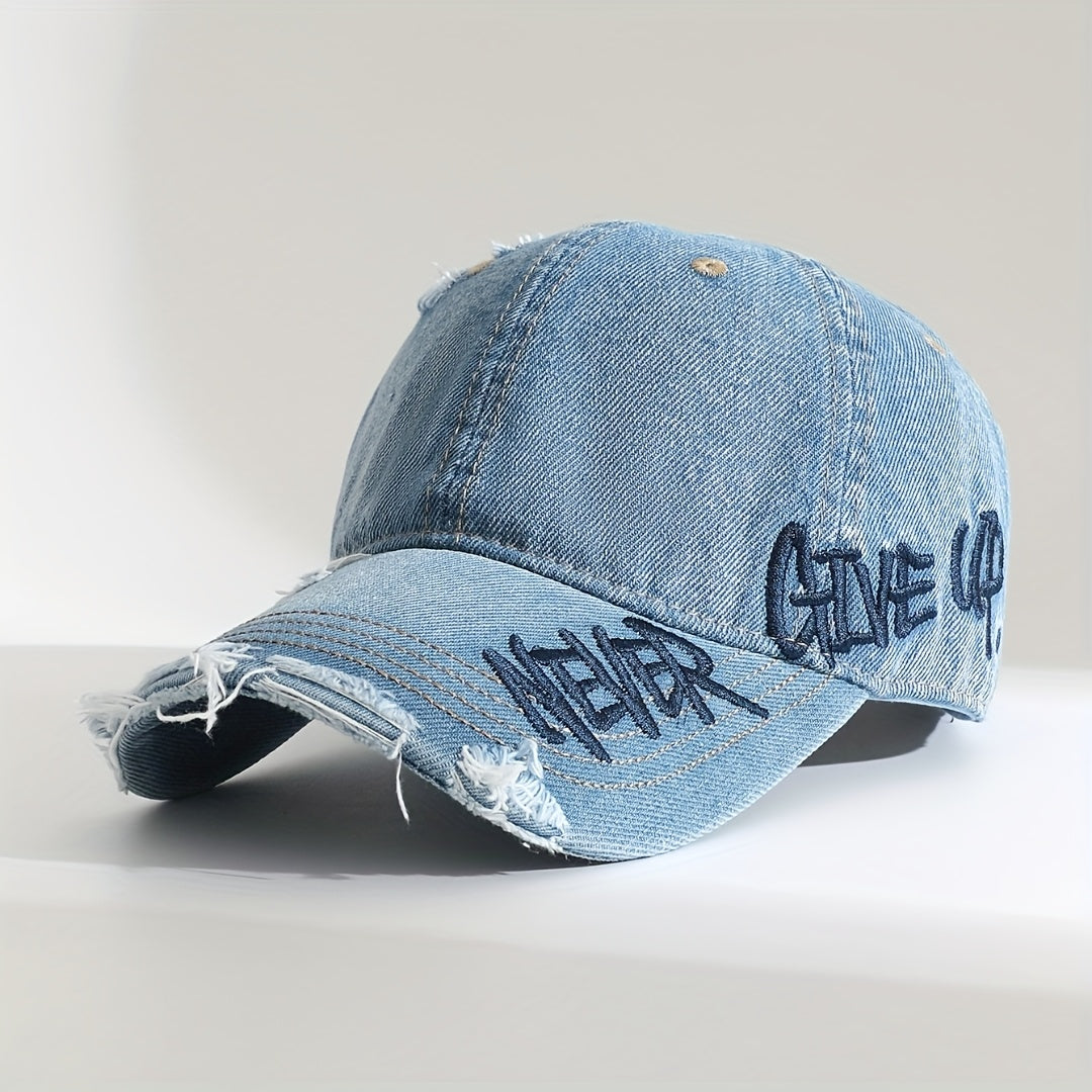 Never Give Up Washed Denim Cap – Wavlynn