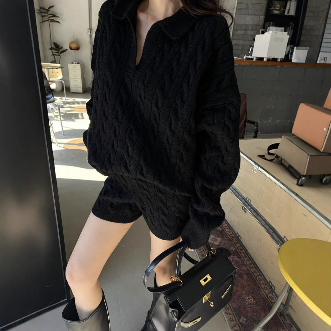 Women’s Two-Piece Set Knit Pullover – Wool Blend – Cable Knit – High C ...