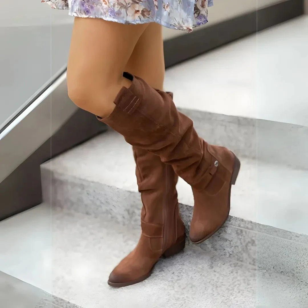 Olga Slouchy Knee-High Suede Boots – Wavlynn
