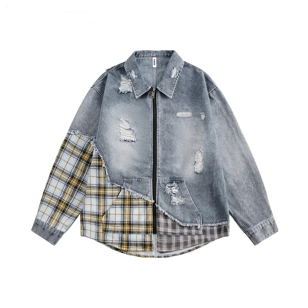 Patchwork Plaid Denim Jacket – Wavlynn