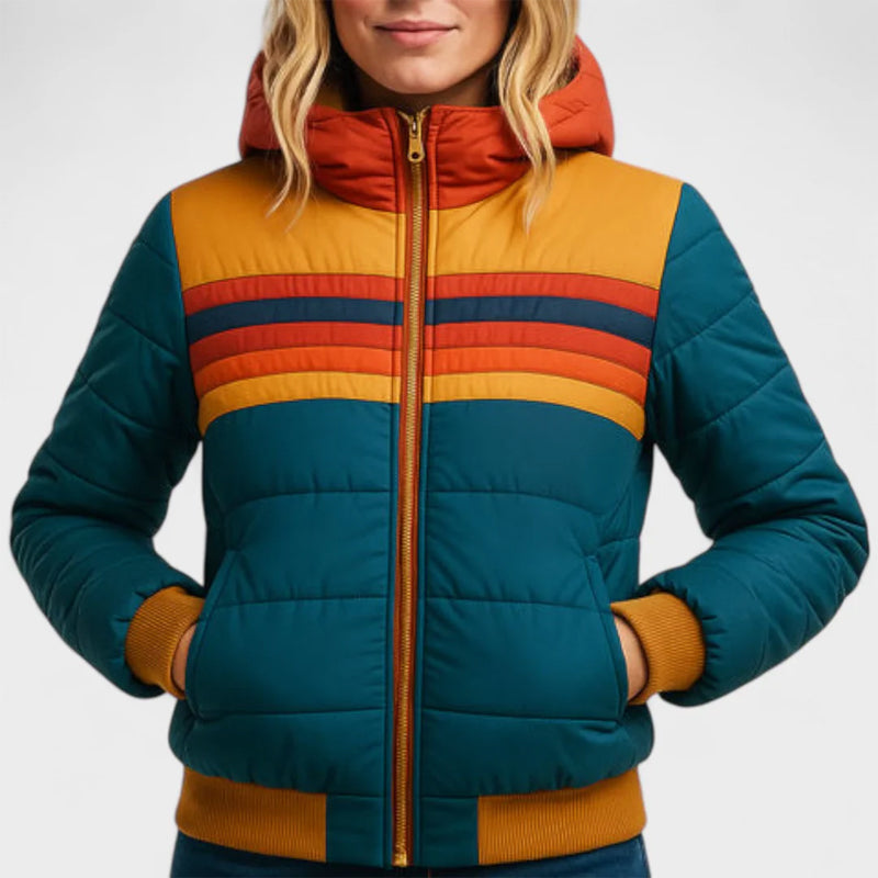 Retro Colorblock Hooded Puffer Jacket – Wavlynn