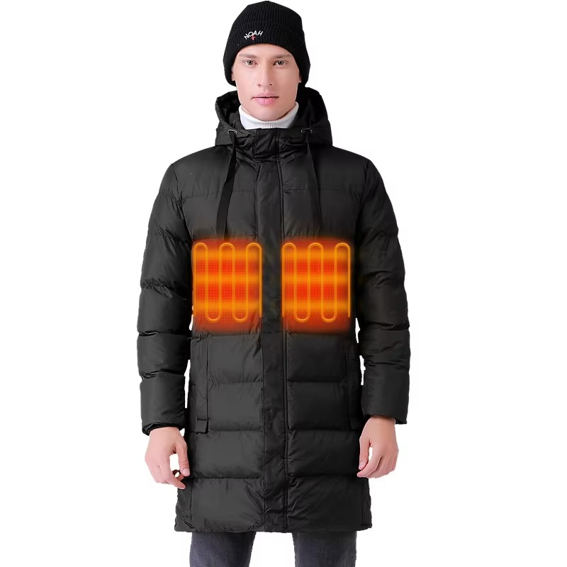 Long Hooded Heated Down Coat with USB Warming Technology – Wavlynn
