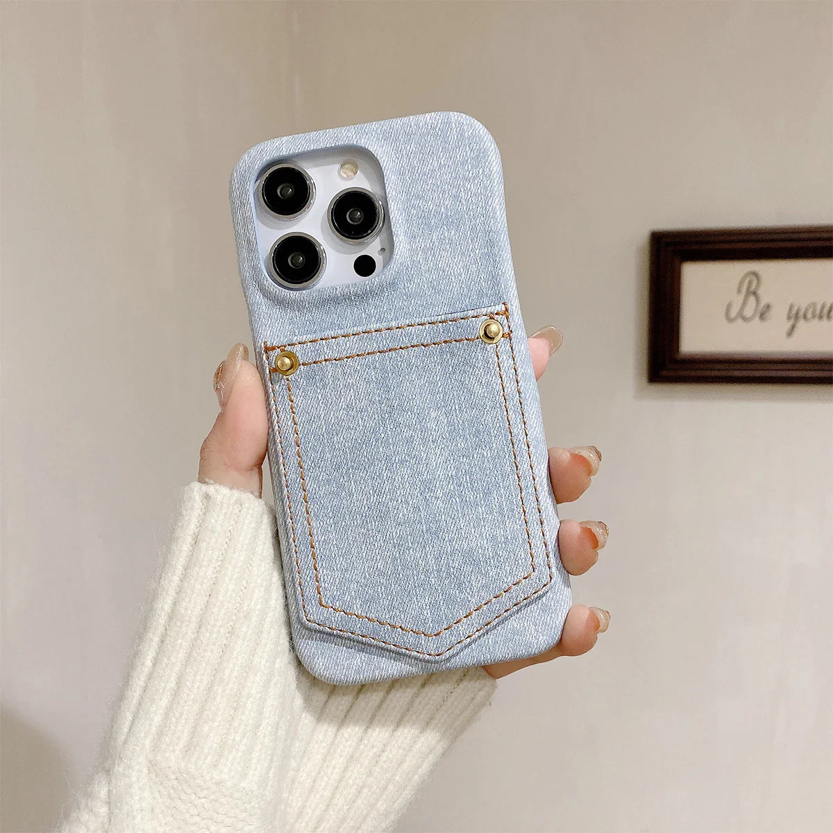 Indigo Denim iPhone Case With Stitched Pocket Detail And Soft Lining F ...