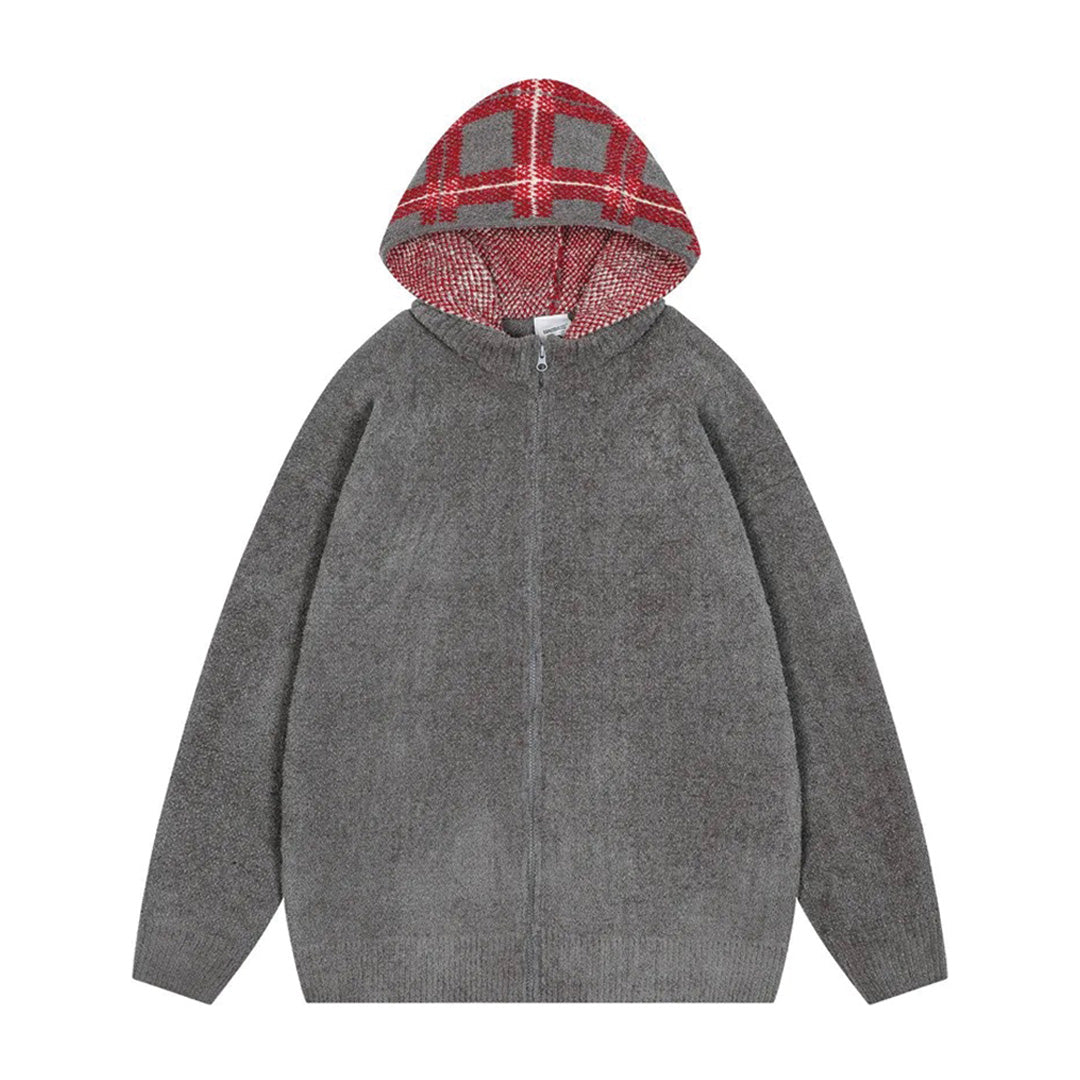 Brushed Wool Plaid Hooded Sweater – Wavlynn