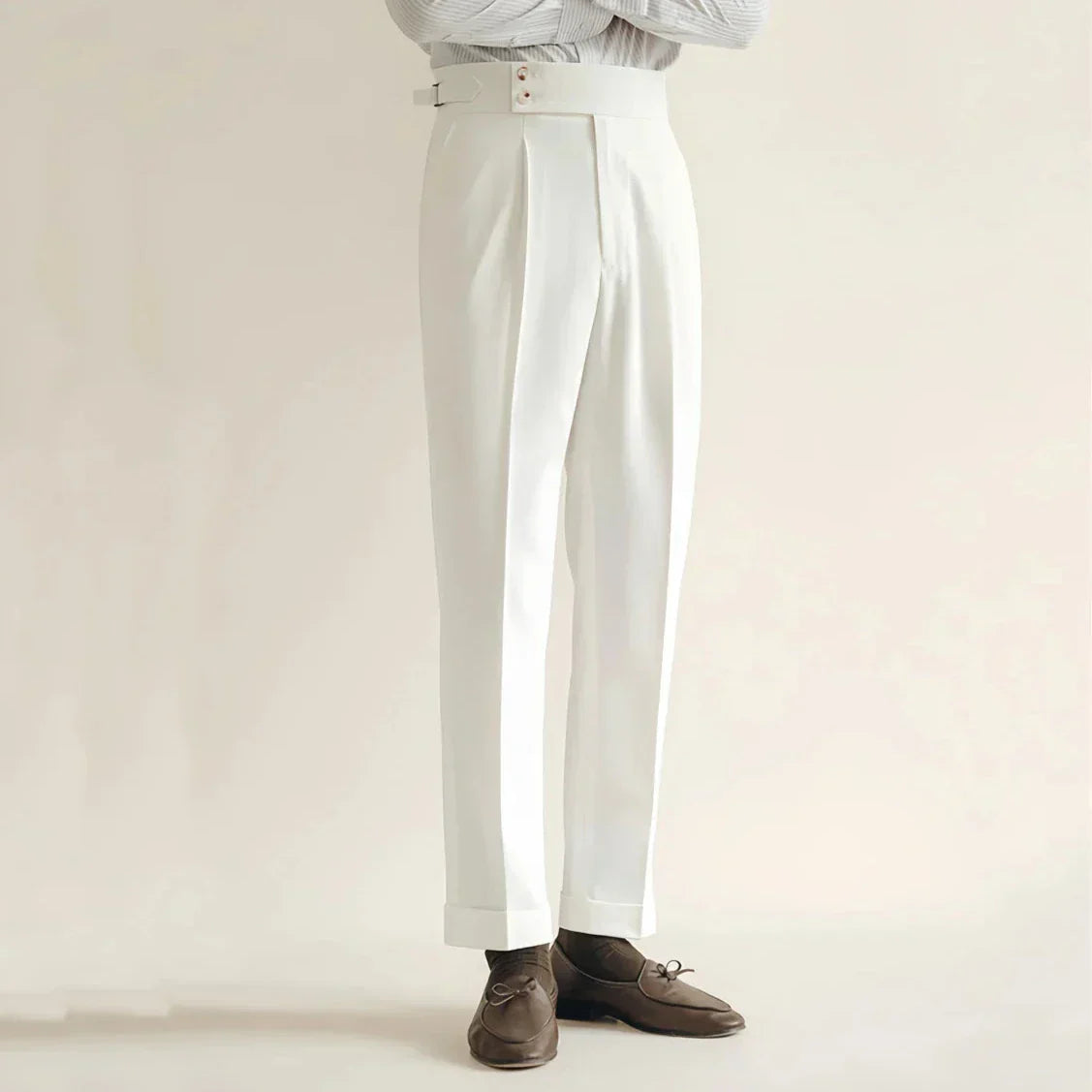 Men's Tailored Fit High Waist Trousers with Front Pleats and Ankle Cuf ...