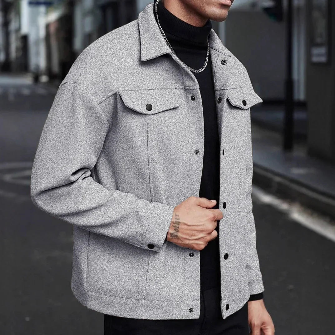 Liam Wool Blend Jacket By Wavlynn For Men Stand Collar Chest Pockets T