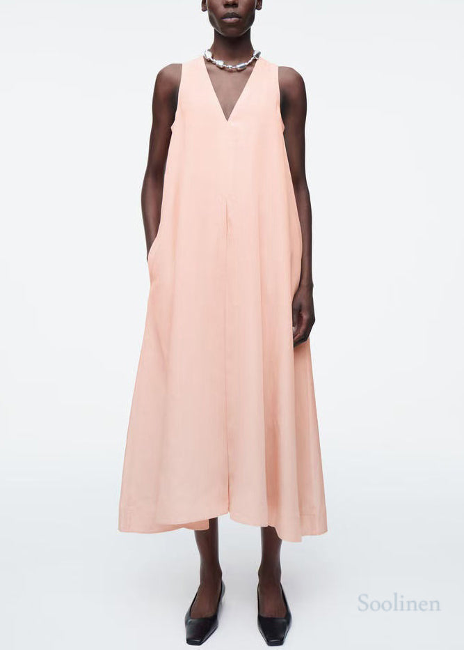 Wavlynn Oversized Pink Trapeze Dress with V Neck and Sleeveless Silhou