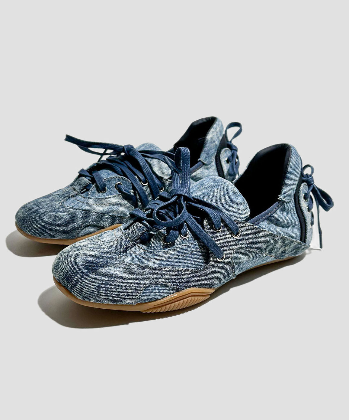 Chaussures plates élégantes en denim bleu à lacets – Wavlynn