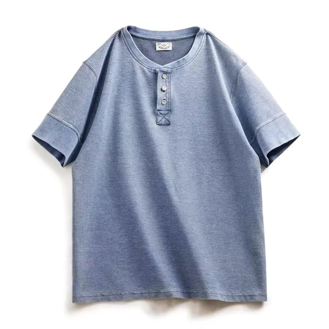 Washed Light Blue Henley – Wavlynn