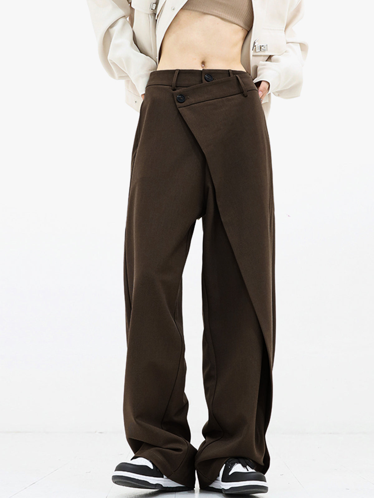 Asymmetrical Layer Button Pants Bottoms Wavlynn Now