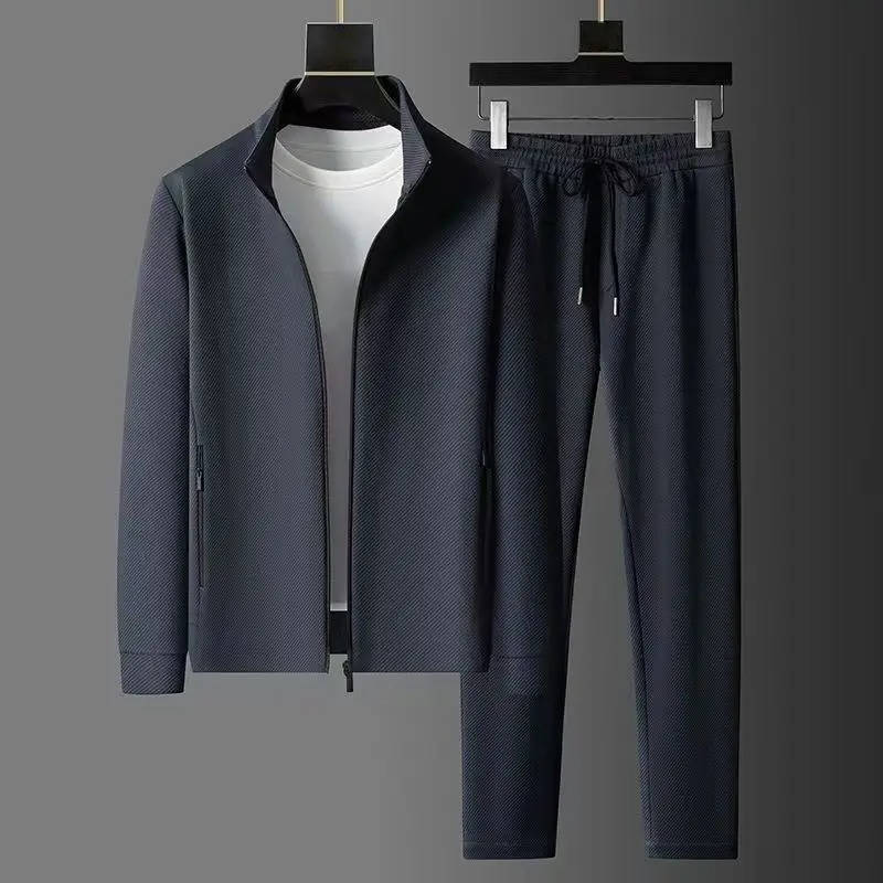 Men's Premium Textured Tracksuit Set With Stand Collar For Gym Trainin ...