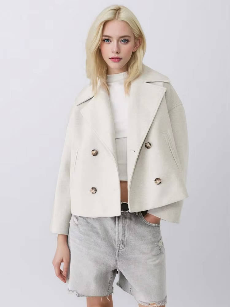 Wavlynn Womens Cropped Peacoat Chic Versatile Outerwear