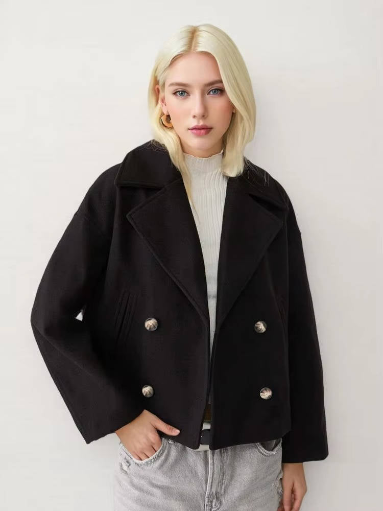 Wavlynn Womens Cropped Peacoat Chic Versatile Outerwear