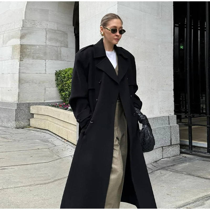Wavlynn Lace Up Wool Overcoat For Women Warmth With Tailored Double Br