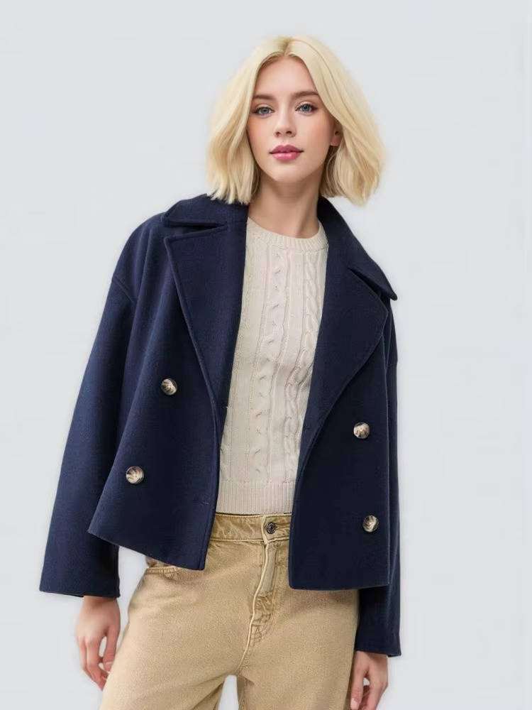 Wavlynn Womens Cropped Peacoat Chic Versatile Outerwear