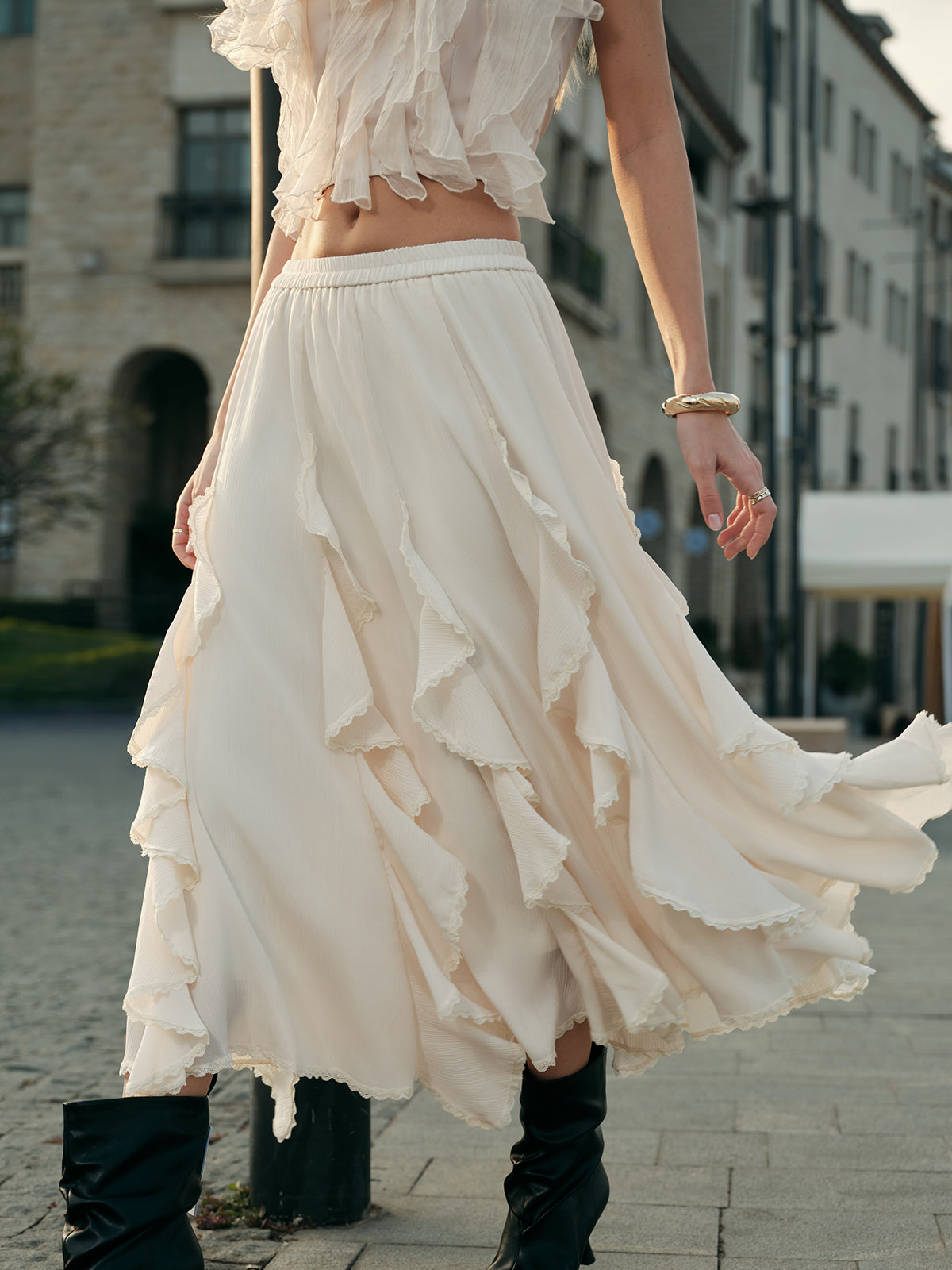 Flowy Ruffled Skirt Skirts Wavlynn Offer