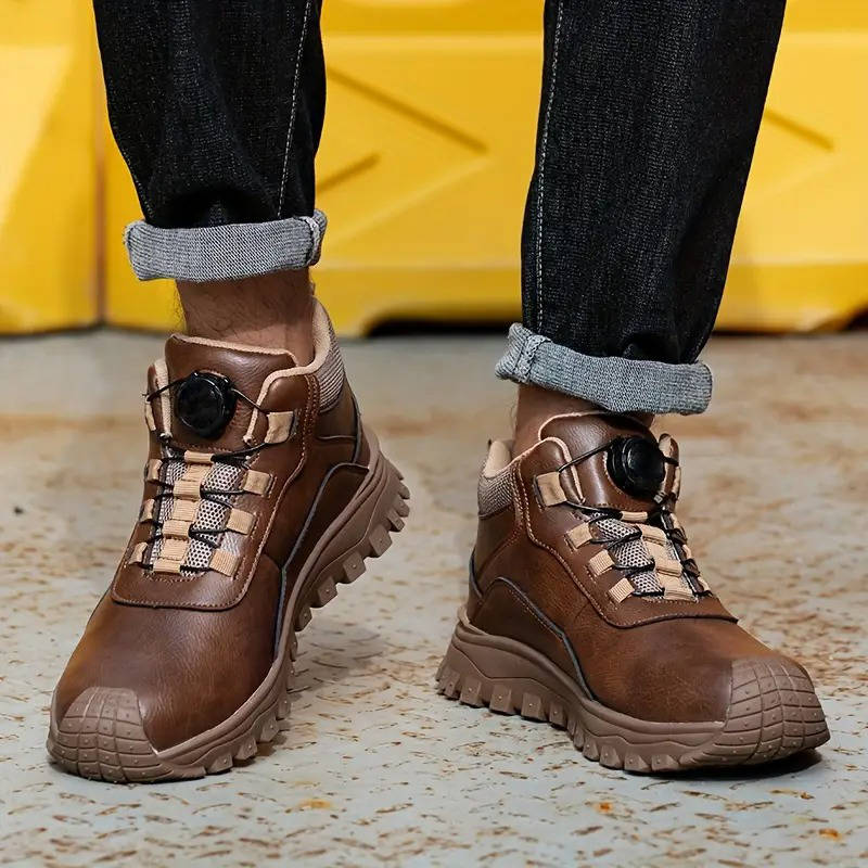 Wavlynn Men's Steel Toe Leather Dial Closure Work Boots For Durable Sa