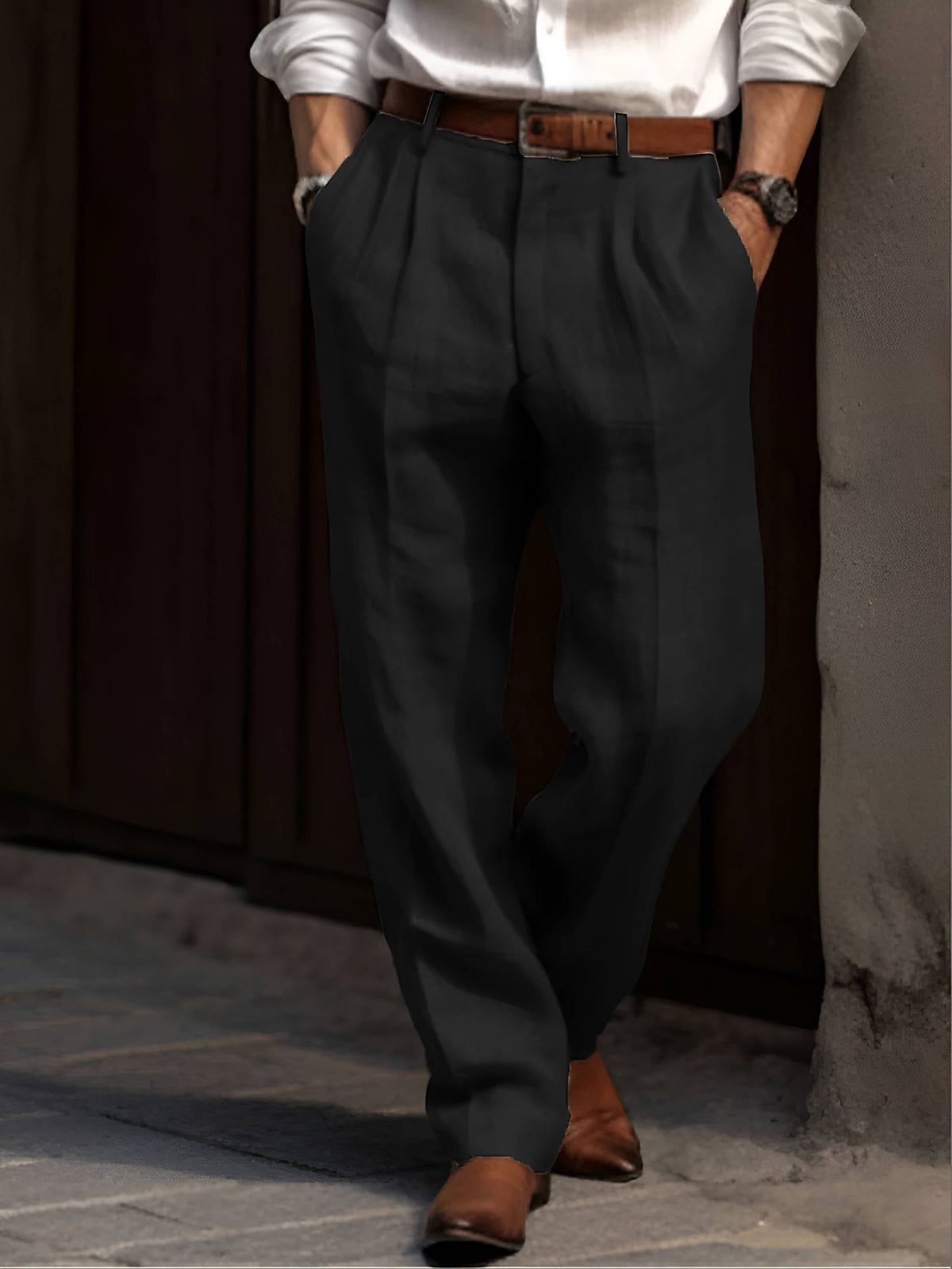 Mens Linen Pleated Dress Pants | Uncategorized -Wavlynn