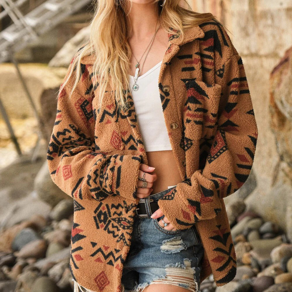 Rheya Sherpa Jacket TrendAura Boho Western Inspired Plush Outerwear Wi ...