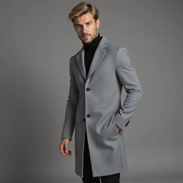 Men's Wool Blend Long Coat Tailored Fit Single Breasted Formal Outerwe ...