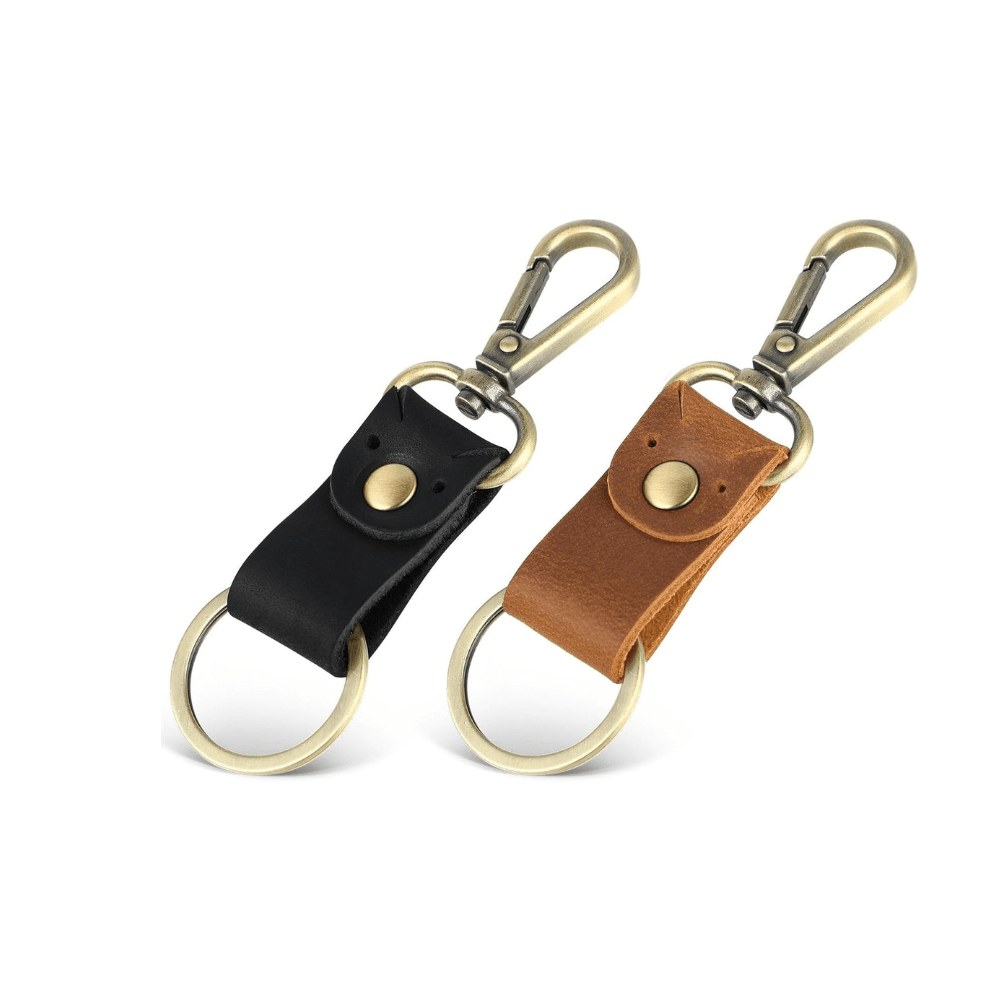 Wavlynn Genuine Leather Car Keychain - Two-Tone Leather With 360 Degre
