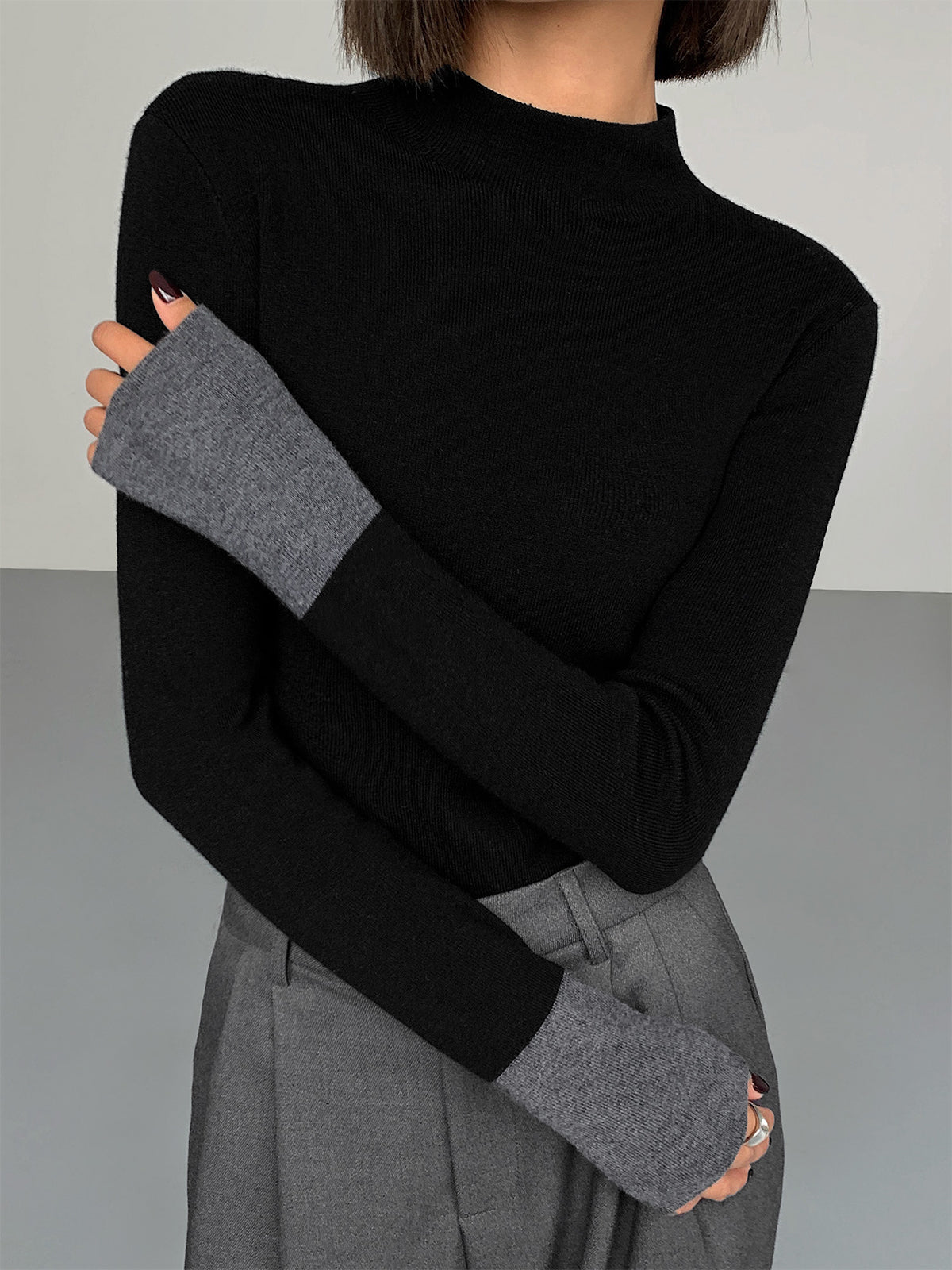 Long Sleeve Contrast Cuff Knit Top – Wavlynn