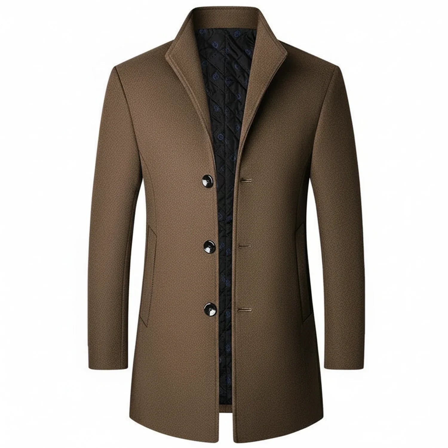 Wavlynn Mens Wool Blend Overcoat Notch Lapel Three Button Mid Length F