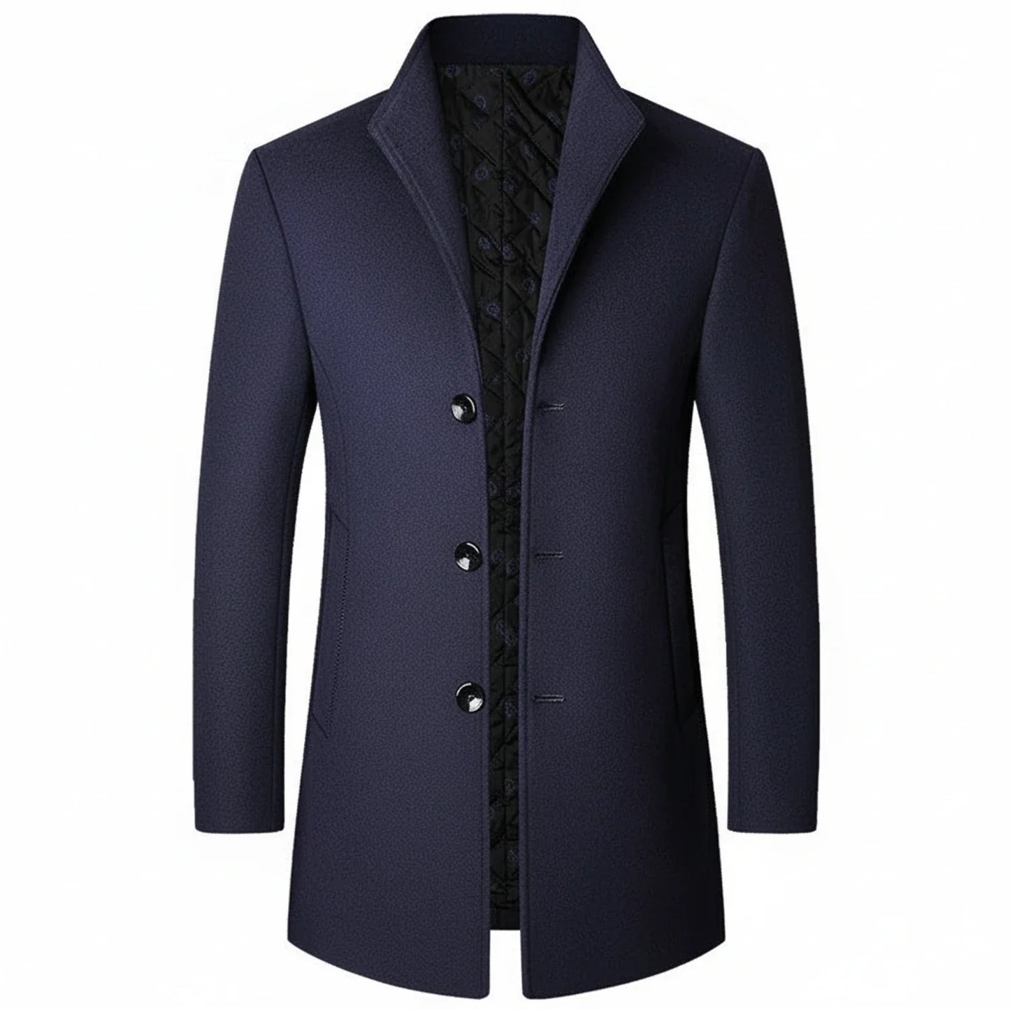 Wavlynn Mens Wool Blend Overcoat Notch Lapel Three Button Mid Length F