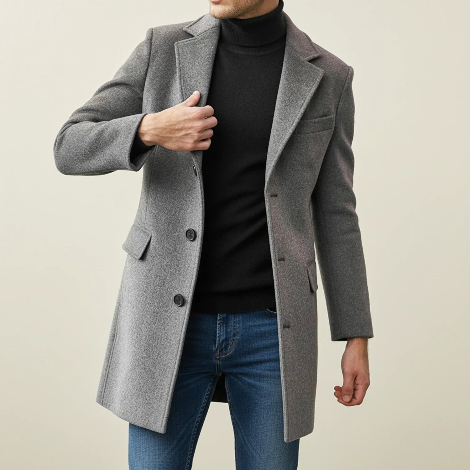 Wavlynn Mens Classic Timeless Winter Overcoat Knee Length Notched Lape