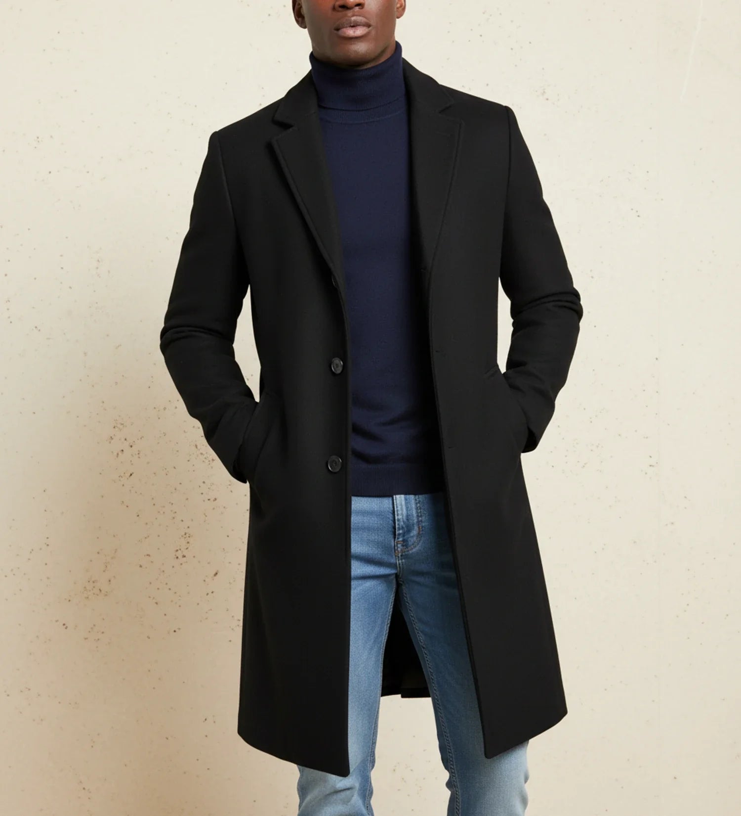 Wavlynn Mens Notch Lapel Overcoat Long Single Breasted With Button Fro