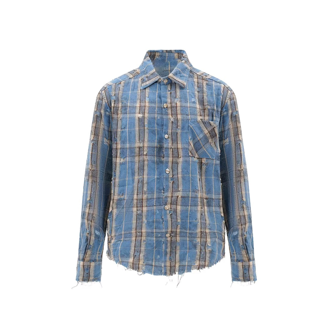 Ripped Frayed Plaid Shirt – Wavlynn