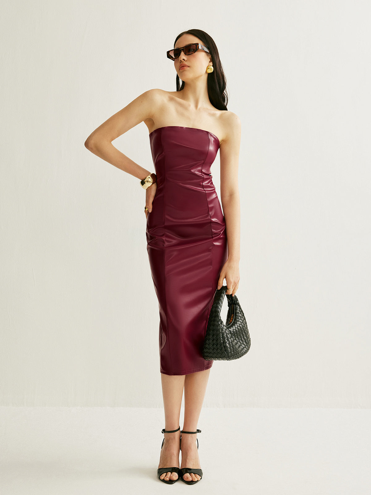 PU Split Strapless Dress Dresses Wavlynn Sale