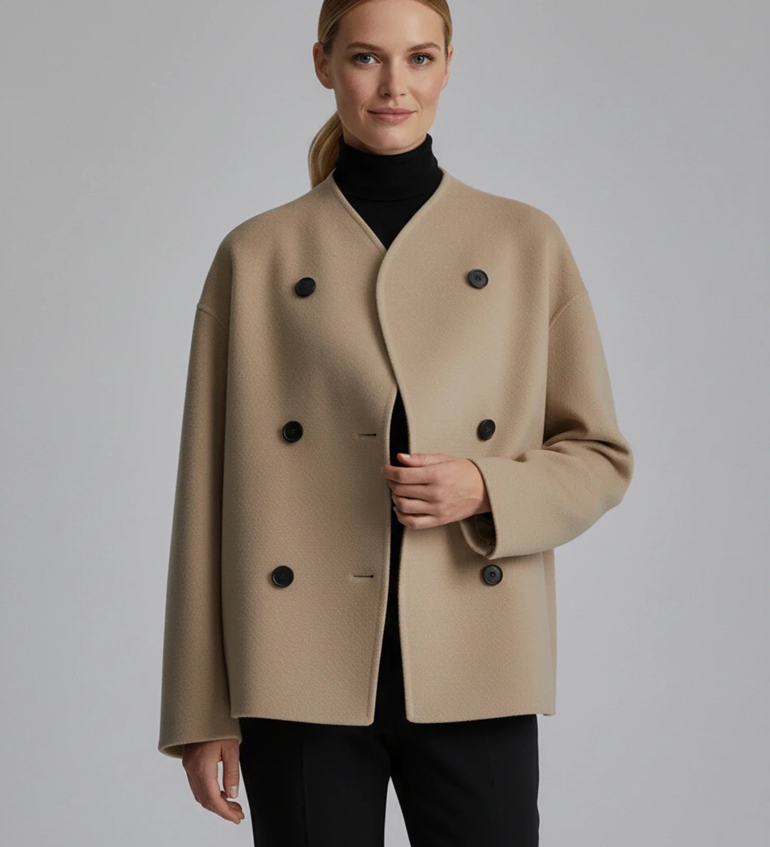 Wavlynn Women's Double-Breasted Coat With Oversized Boxy Fit Notch Col