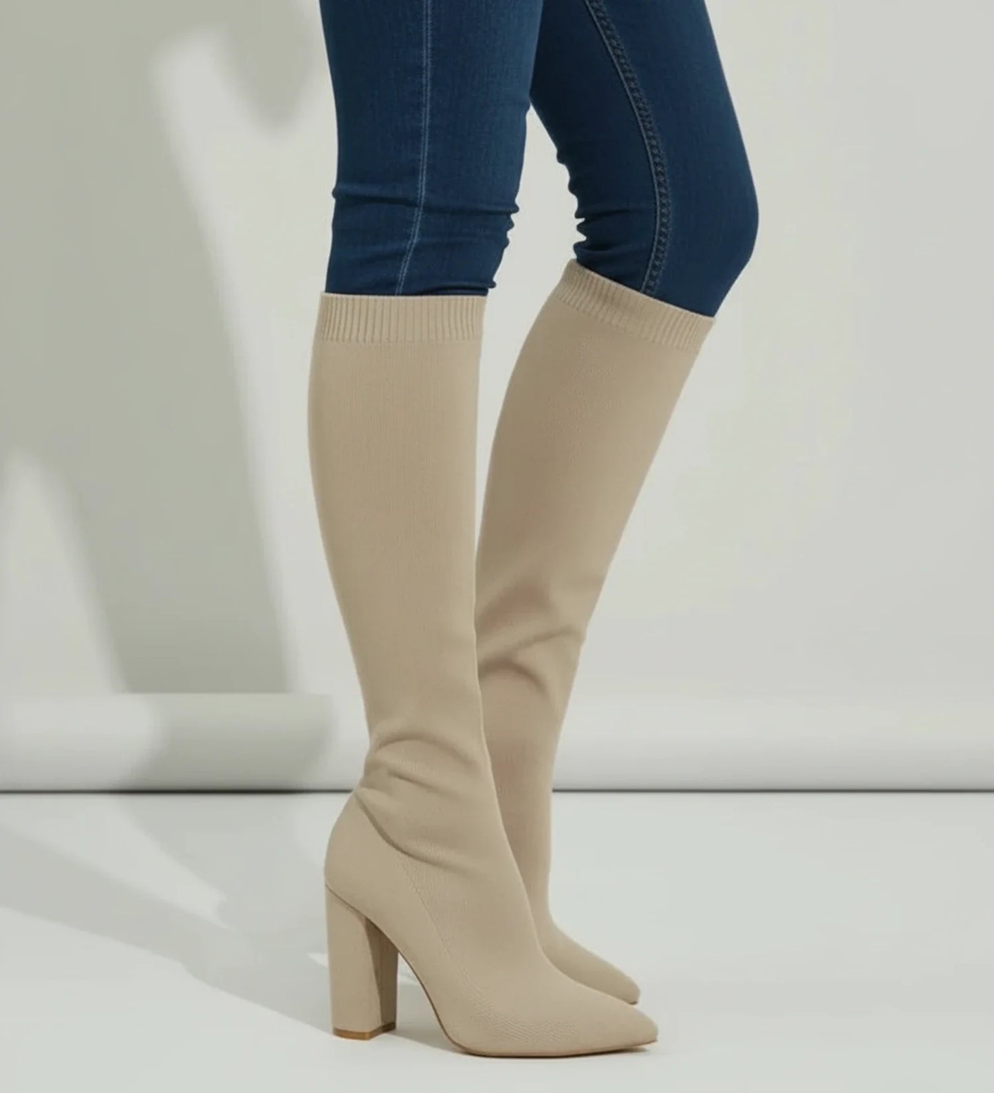Women's Knit Knee High Heel Boots – Wavlynn
