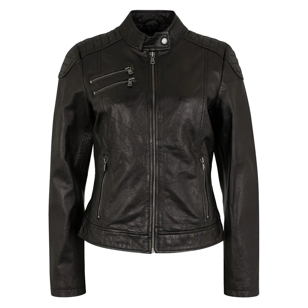 Wavlynn Amanda Genuine Premium Lambskin Leather Motorcycle Jacket For